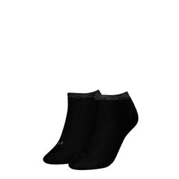 Damen Sneakersocken "CK WOMEN SNEAKER 2P SHINY LOGO", Calvin Klein Jeans, Gr. 39, schwarz, Materialmix, Socken, gl&auml;nzendee Calvin Klein-Logo,