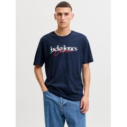 Jack & Jones JACK & JONES Herren Rundhalsshirt "JJTOM TEE SS CREW NECK SN", blau, Gr. S, bedruckt, Jersey, Obermaterial: 100% Baumwolle, Shirts, Baumwolle,