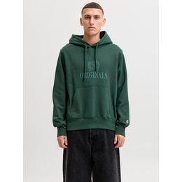 Jack & Jones JACK & JONES Herren Kapuzensweatshirt "JORFREDERIKSBERG MONOGRAM SWEAT HOOD SN", gr&uuml;n, Gr. S, unifarben, angeraute Sweatware, Obermaterial: 70%