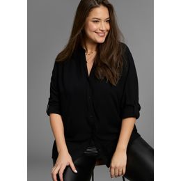 Damen Longbluse "Gro&szlig;e Gr&ouml;&szlig;en", schwarz, Basic, Gr. 52, LAURA SCOTT CURVE, unifarben, Web, Obermaterial: 100% Viskose, Blusen, im Tunika Stil aus