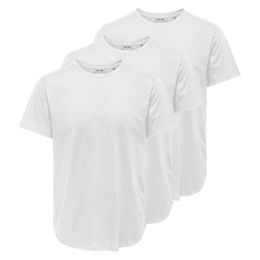 Only & Sons ONLY & SONS Herren Rundhalsshirt "ONSJEFF LONGY SS TEE 3-PACK OTL", wei&szlig;, Gr. M, unifarben, Jersey, Obermaterial: 60% Baumwolle, 40% Polyester, Shirts
