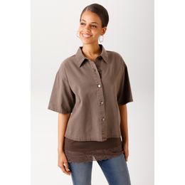 Aniston CASUAL Damen Jeansbluse, braun, Gr. 36, unifarben, Denim/Jeans, Obermaterial: 100% Baumwolle, Blusen, in trendiger Garment-Waschung - NEUE