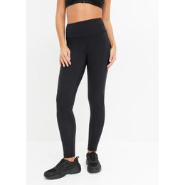 bonprix Damen Funktionsleggings, schwarz, Gr. 48, Jersey, Obermaterial: 77% Polyamid, 23% Elasthan, Hosen, weiches Material, doppelter Taillenbund,