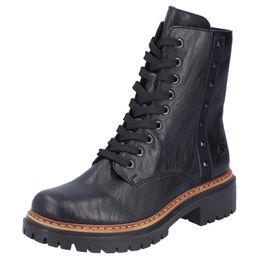Rieker Damen Schn&uuml;rstiefelette, Gr. 38, schwarz, Lederimitat, unifarben, Schuhe, Schn&uuml;rboots, Blockabsatz, Innenrei&szlig;verschluss und Nietenverzierung