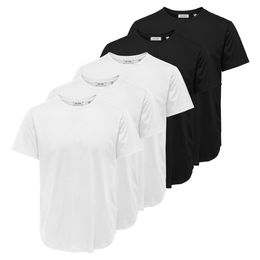 Only & Sons ONLY & SONS Herren Rundhalsshirt "ONSJEFF LONGY SS TEE 5-PACK OTL", schwarz-wei&szlig;, Gr. XL, unifarben, Jersey, Obermaterial: 60% Baumwolle, 40%