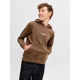 Jack & Jones Kinder Kapuzensweatshirt "JJESOHO SWEAT HOOD NOOS JNR", braun, Gr. 152, JACK & JONES JUNIOR, bedruckt, angeraute Sweatware, Obermaterial: 80%