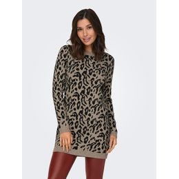 Only Damen Strickkleid "ONLJENNI LS ANIMAL DRESS EX KNT", braun, Gr. S, gemustert, Strick, Obermaterial: 50% Viskose, 27% Nylon, 23% Polyester,