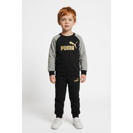 Puma Jungen Trainingsanzug "MINICATS ESS RAGLAN CREW SET FL INF", schwarz, Gr. 80, unifarben, Fleece, Obermaterial: 68% Baumwolle, 32% Polyester,