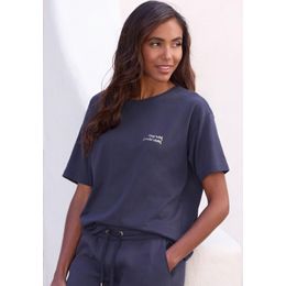 Lascana Damen T-Shirt, Gr. 40, blau, Web, Obermaterial: 95% Baumwolle, 5% Elasthan, bedruckt, unifarben, Shirts, mit tollen gl&auml;nzenden Foliendruck,