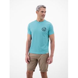 Lerros Herren T-Shirt "L&auml;ssiges, unifarbenes T-Shirt aus reiner Baumwolle mit Print", blau, Gr. M, 100% Baumwolle, Shirts