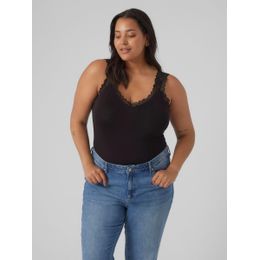 Vero Moda CURVE Damen Spitzentop "VMCROSA SL TOP JRS NOOS CUR", schwarz, Gr. M, unifarben, Jersey, Obermaterial: 95% Viskose, 5% Elasthan, Tops