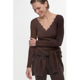 RICHROYAL Damen Langarmshirt, braun, Gr. L, unifarben, Single Jersey, Obermaterial: 98% Viskose, 2% Elasthan, Shirts, Regular fit mit