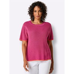 Damen Kurzarmpullover "Lyocell-Baumwoll-Pullover", pink, Gr. 42, CREATION L PREMIUM, unifarben, 70% Lyocell, 30% Baumwolle, Pullover