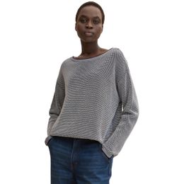 Tom Tailor Damen Strickpullover, blau, Gr. XL, Strukturmuster, mehrfarbig, Strick, Obermaterial: 100% Baumwolle, Pullover, mit modischer Struktur