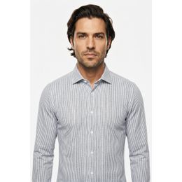 OLYMP Herren Langarmhemd "24/7 - Level 5", blau, Gr. 43, gestreift, Jersey, Obermaterial: 86% Polyamid, 14% Elasthan, Hemden, Flex Jersey, body fit,