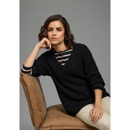 Flashlights Damen V-Ausschnitt-Pullover, schwarz, Basic, Gr. 44, unifarben, Strick, Obermaterial: 50% Baumwolle, 50% Polyacryl, Pullover, bequem