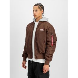 Herren Bomberjacke "MA-1 ZH Back Print", braun, Gr. M, Alpha Industries, bedruckt, Web, Obermaterial: 100% Nylon, Jacken, Kunstfaser, slim fit