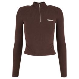 Damen Sweater "Another Cotton Lab Another Cropped Rib Half Zip", braun, Gr. L, ANOTHER COTTON LAB, unifarben, 97% Baumwolle, 3% Polyester, Sweatshirts