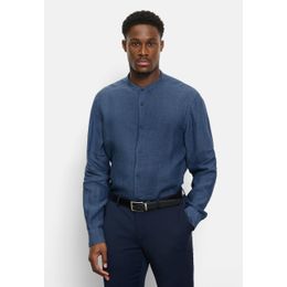 OLYMP Herren Langarmhemd "OLYMP Casual, Regular Fit, Stehkragen", blau, Gr. XXXL, 100% Leinen, Hemden