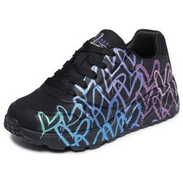 Skechers M&auml;dchen Sneaker "UNO LITE", Gr. 37, bunt, Lederimitat, kontrastfarbene Details, Schuhe, Schn&uuml;rschuh, Freizeitsneaker, Gr&ouml;ssenschablone zum