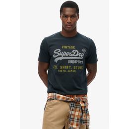 Superdry Herren Rundhalsshirt "VL HERITAGE RELAXED TEE", blau, Gr. XL, meliert, Single Jersey, Obermaterial: 100% Baumwolle, Shirts, Relaxed Fit, aus