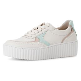 Gabor Damen Plateausneaker, Gr. 38, beige, Nappaleder, Schuhe, Freizeitschuh, Halbschuh, Schn&uuml;rschuh mit Kontrastbes&auml;tzen