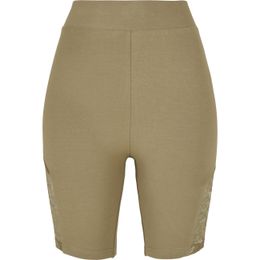 Urban Classics Damen Fahrradhose "Urban Classics Damen Ladies High Waist Lace Inset Cycle Shorts", beige, Gr. L, unifarben, 94% Baumwolle, 6%