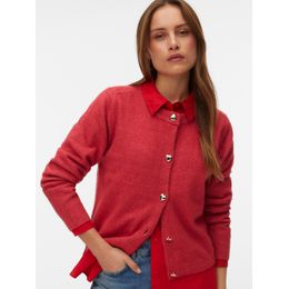V&eacute;ro Moda VERO MODA Damen Strickjacke "VMFIONA LS SHORT BUTTON CARDIGAN GA BOO", rot, Gr. L, meliert, Strick, Obermaterial: 65% Polyester, 28% Polyacryl, 5%