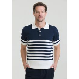 FELIX HARDY Herren Poloshirt "Gestreiftes Strick-Poloshirt Kurzarm", blau, Gr. S, 100% Baumwolle, Shirts