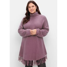 sheego Damen Strickponcho "Strickpullover", lila, Gr. 52, unifarben, 50% Baumwolle, 50% Polyacryl, Pullover