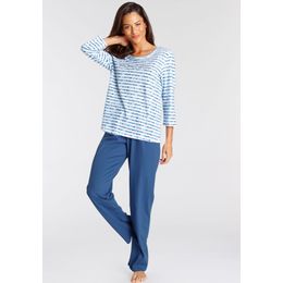Damen Pyjama, VIVANCE DREAMS BY LASCANA, Gr. 36, blau, Single Jersey, Obermaterial: 100% Baumwolle, gestreift, Homewear-Sets, mit gestreiftem Oberteil