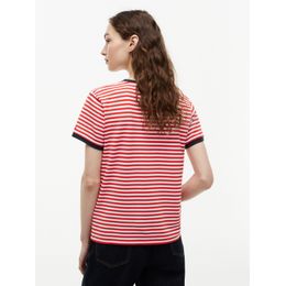 Tommy Hilfiger Damen Kurzarmshirt "TH ROUNDAL REG C-NK SS TEE"breton fire rot, ecru stp, Gr. M, gemustert, gestreift, mehrfarbig, Single Jersey,