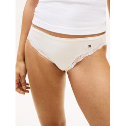 Damen Slip, Tommy Hilfiger Underwear, Gr. L, beige, Microfaser, Obermaterial: 84% Nylon, 16% Elasthan, unifarben, Unterhosen, mit Spitze und Logo-Flag