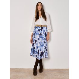 Apricot Damen Midirock "Abstrakter Druck Slub Shimmer Midirock", blau, Gr. 40, gemustert, gewebt, Obermaterial: 70% Polyester PES. 30% Viskose CV.,