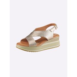 Heine Damen Sandalette, Gr. 36, gold, Leder, Rindsleder, Schuhe