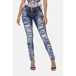Cipo & Baxx CIPO & BAXX Damen 5-Pocket-Jeans "Jeans", blau, Basic, Gr. 27, unifarben, 92% Baumwolle, 6% Polyester, 2% Elasthan, Jeans, mit coolen