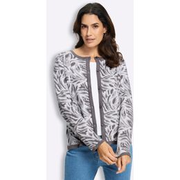 Inspirationen Damen Jacquardstrickjackeanthrazit, ecru, gemustert, Gr. 42, gebl&uuml;mt, gemustert, mehrfarbig, 50% Viskose, 25% Polyester, 25% Polyamid,