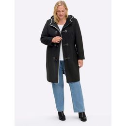 sheego Damen Dufflecoat, schwarz, Gr. 42, unifarben, unifarben mit Farbeinsatz, unifarben mit Farbeins&auml;tzen, 90% Polyester, 10% Wolle, M&auml;ntel