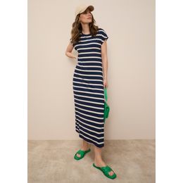 Tamaris Damen Sommerkleid "mit elastischer Viskosemischung und hohem Komfort", blau, Gr. 36, gestreift, Single Jersey, Obermaterial: 50% Polyester,