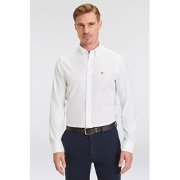 Gant Herren Langarmhemd "SLIM CLASSIC POPLIN SHIRT", wei&szlig;, Gr. M, unifarben, Obermaterial: 100% Baumwolle, Hemden, mit klassischer Logostickerei auf