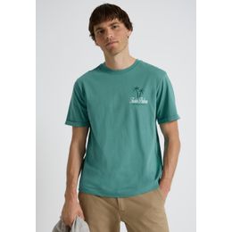 Street One MEN Herren Langarmshirt, gr&uuml;n, Gr. M, unifarben mit Farbeinsatz, Web, 100% Baumwolle, Shirts, aus reiner Baumwolle