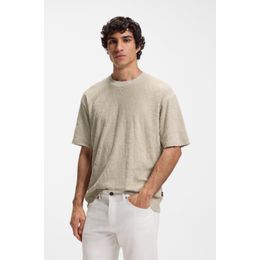 BOSS Orange Herren T-Shirt, beige, Gr. M, unifarben, Frottee, Obermaterial: 85% Baumwolle, 15% Polyester, Shirts, florales Jacquardmuster,