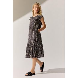 Damen Druckkleid, schwarz-wei&szlig;, Gr. 38, THE FASHION PEOPLE, gemustert, Obermaterial: 100% Viskose., Kleider