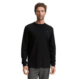 Tom Tailor Herren Langarmshirt, schwarz, Gr. XL, unifarben, Single Jersey, Obermaterial: 100% Baumwolle, Shirts, mit Logo Stickerei