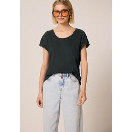 Damen Rundhalsshirt, schwarz, Gr. 36, STREET ONE STUDIO, unifarben, Web, 50% Baumwolle, 50% Modal, Shirts, Rundhalsausschnitt