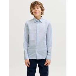 Jack & Jones Kinder Langarmhemd "JJEBREEZE LINEN BLEND SHIRT L/S SN JNR", blau, Gr. 128, JACK & JONES JUNIOR, unifarben, Web, Obermaterial: 70% Baumwolle, 30%