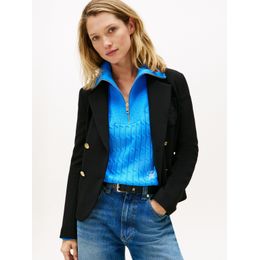 Tommy Hilfiger Damen Kurzblazer "PUNTO SLIM DB BLAZER", schwarz, Gr. 42, unifarben, Web, Obermaterial: 68% Polyester, 28% Viskose, 4% Elasthan, Blazer