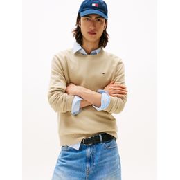 Tommy Jeans Herren Rundhalspullover "TJM SLIM ESSENTIAL LIGHT SWEATER", beige, Gr. M, Strick, Obermaterial: 100% Baumwolle, Pullover, mit Flag-Patch