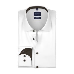 OLYMP Herren Langarmhemd "Luxor 24/Seven"wei&szlig;, Gr. 48, unifarben, Web, Obermaterial: 64% Baumwolle, 27% Polyester, 9% Elasthan, Hemden, Businesshemd,