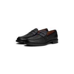 Tommy Hilfiger Herren Slipper "LTH MIX DRESS HILFIGER LOAFER", Gr. 44schwarz, Leder, Schuhe, Abendschuh mit modischem Zierriegel, schmale Form